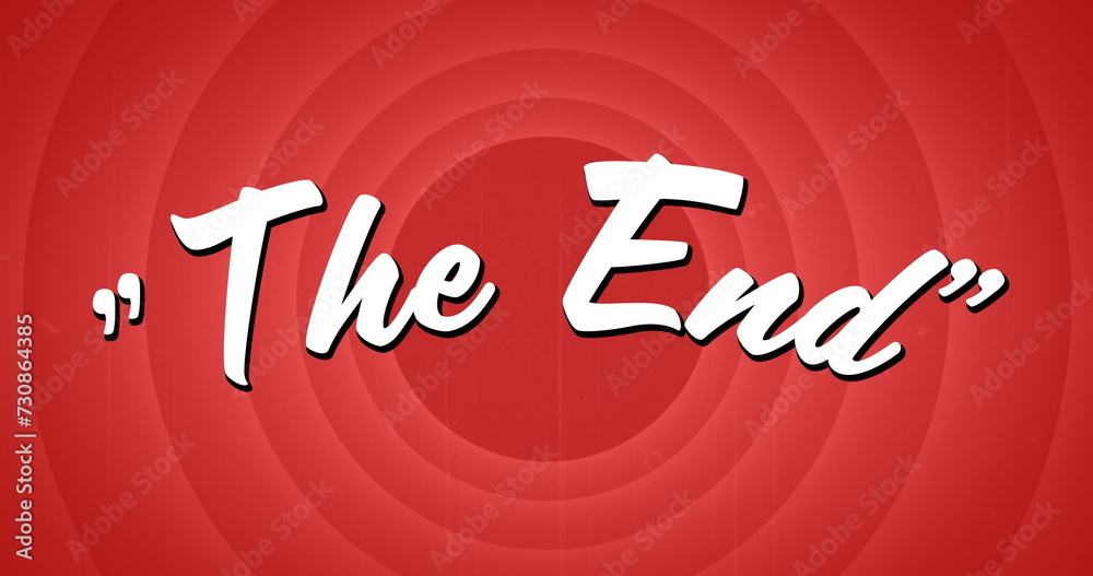 Digital image of a white The End sign appearing in the screen while ...