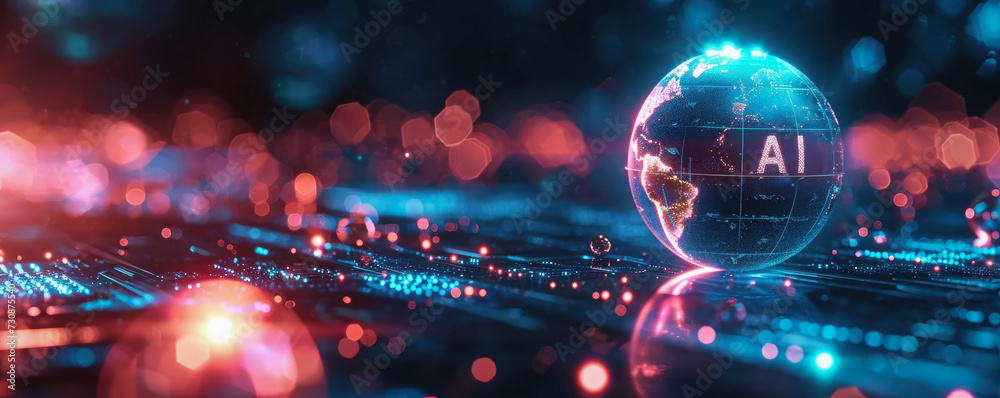 ภาพประกอบสต็อก Futuristic representation of AI global network with ...