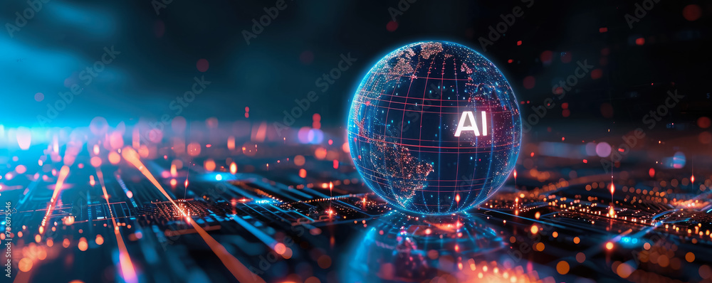 Futuristic representation of AI global network with glowing connections ...