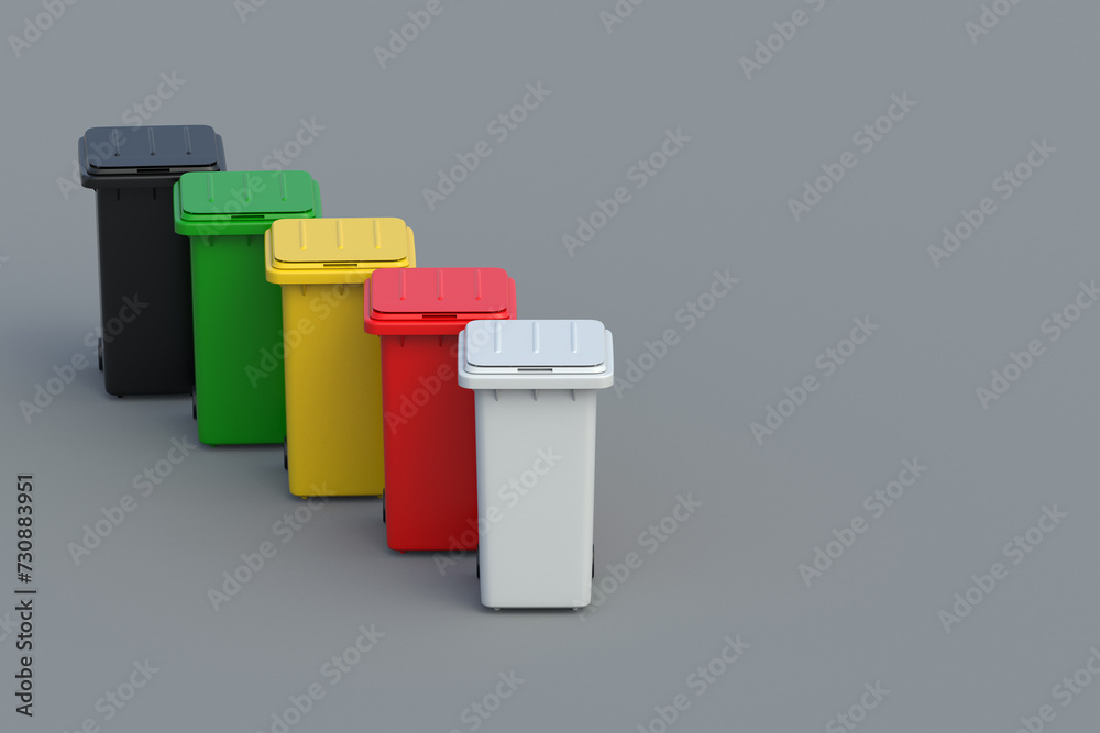 Set of colorful recycle bins. Plastic garbage cans. Waste collection ...