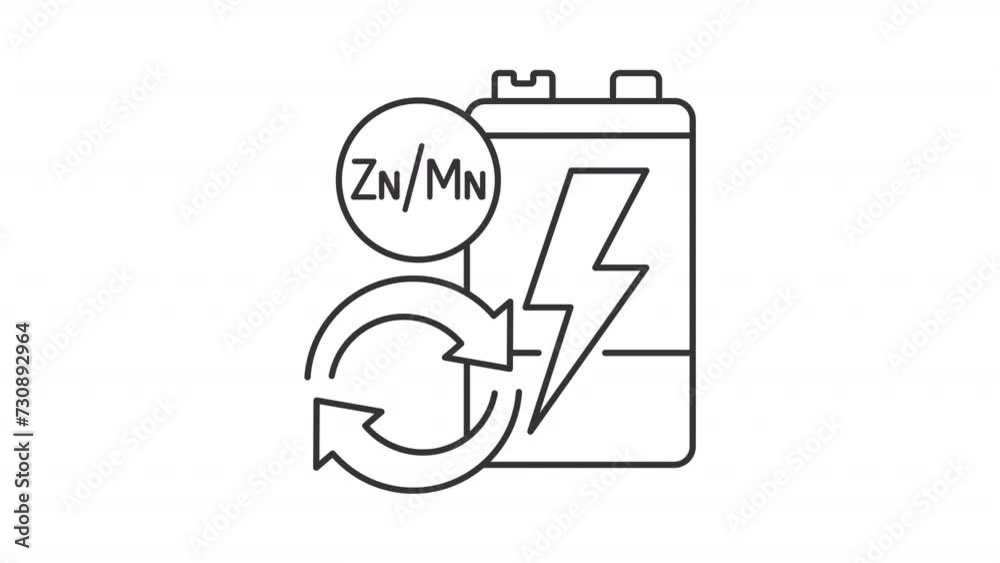 Animated battery reprocessing icon. Rechargeable lithium line animation ...