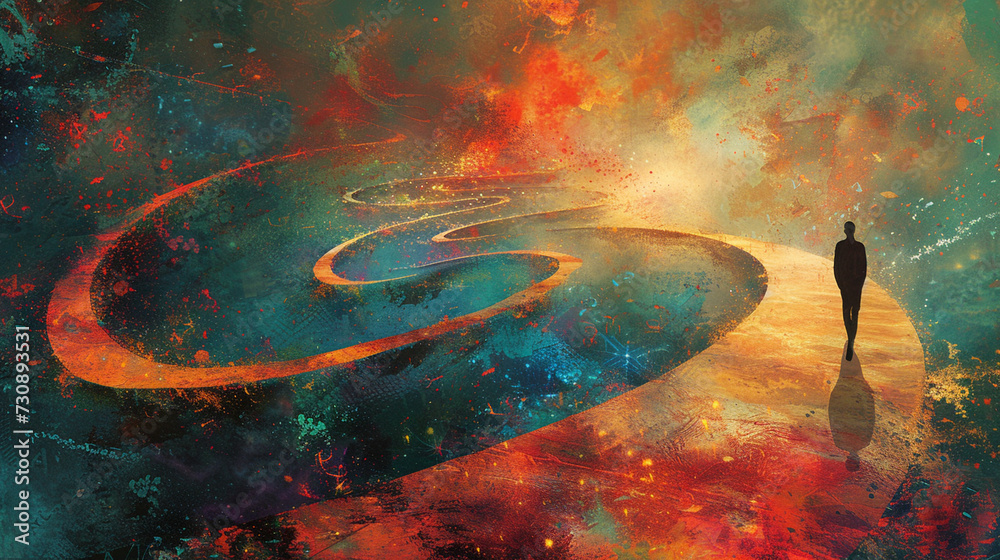 Interconnected paths weave tales of unique life journeys, adorned with ...