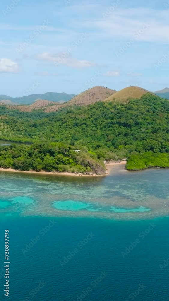 Blue sea around tropical island. Blue sky and clouds. Lajala, Coron ...