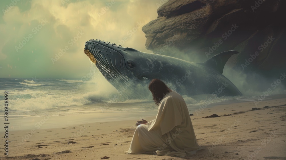 The Old Testament prophet Jonah was praying on the beach with whales ...