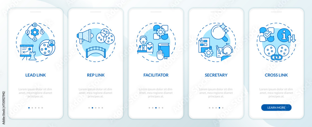 Holacracy core roles blue onboarding mobile app screen. Structure ...