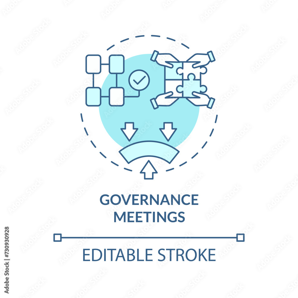Governance meetings soft blue concept icon. Team building. Updating ...