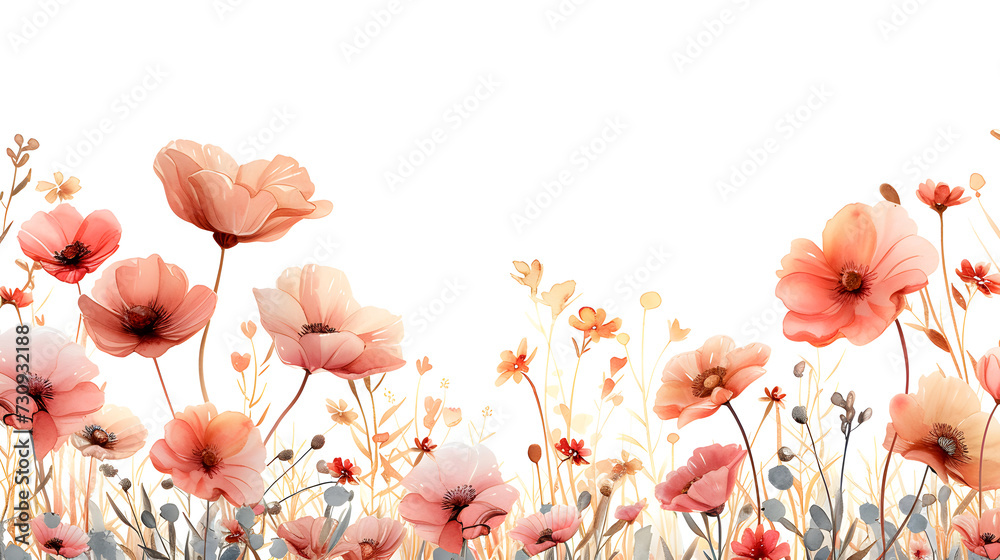 watercolor meadow flowers borders with long stems Stock Illustration ...