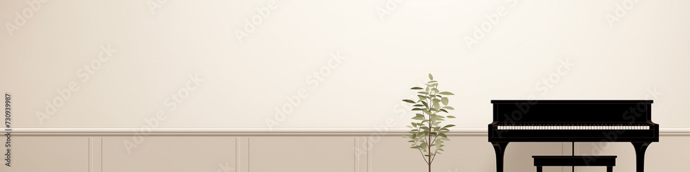 Ultra panoramic image of a piano with large copy space for text on a ...