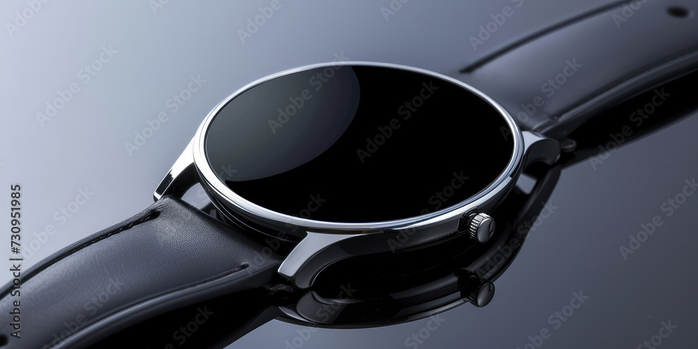 Elegant Smartwatch with Blank Screen mockup. Close-up of a sleek ...