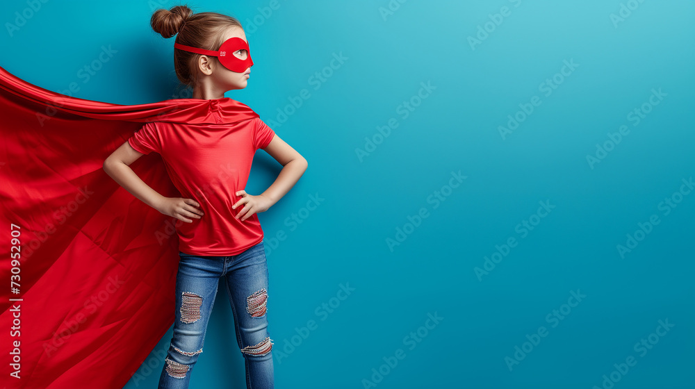girl wearing red mask and cape with her arms crossed on her chest ...