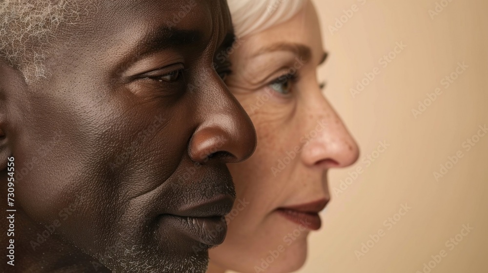A close-up of two faces side by side with one face appearing to be a ...