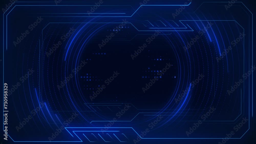 Futuristic technology background with blue glowing neon circles and ...
