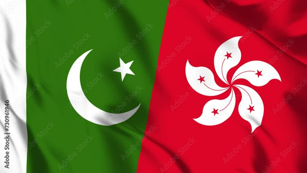 Pakistan and Hong Kong Flag waving in loop and seamless animation. Hong ...