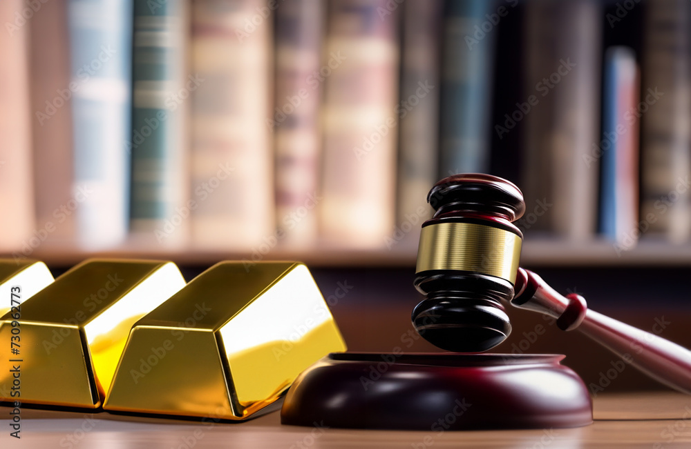 Mallet of judge with Golden bars. Judge hammer and Golden bar in ...