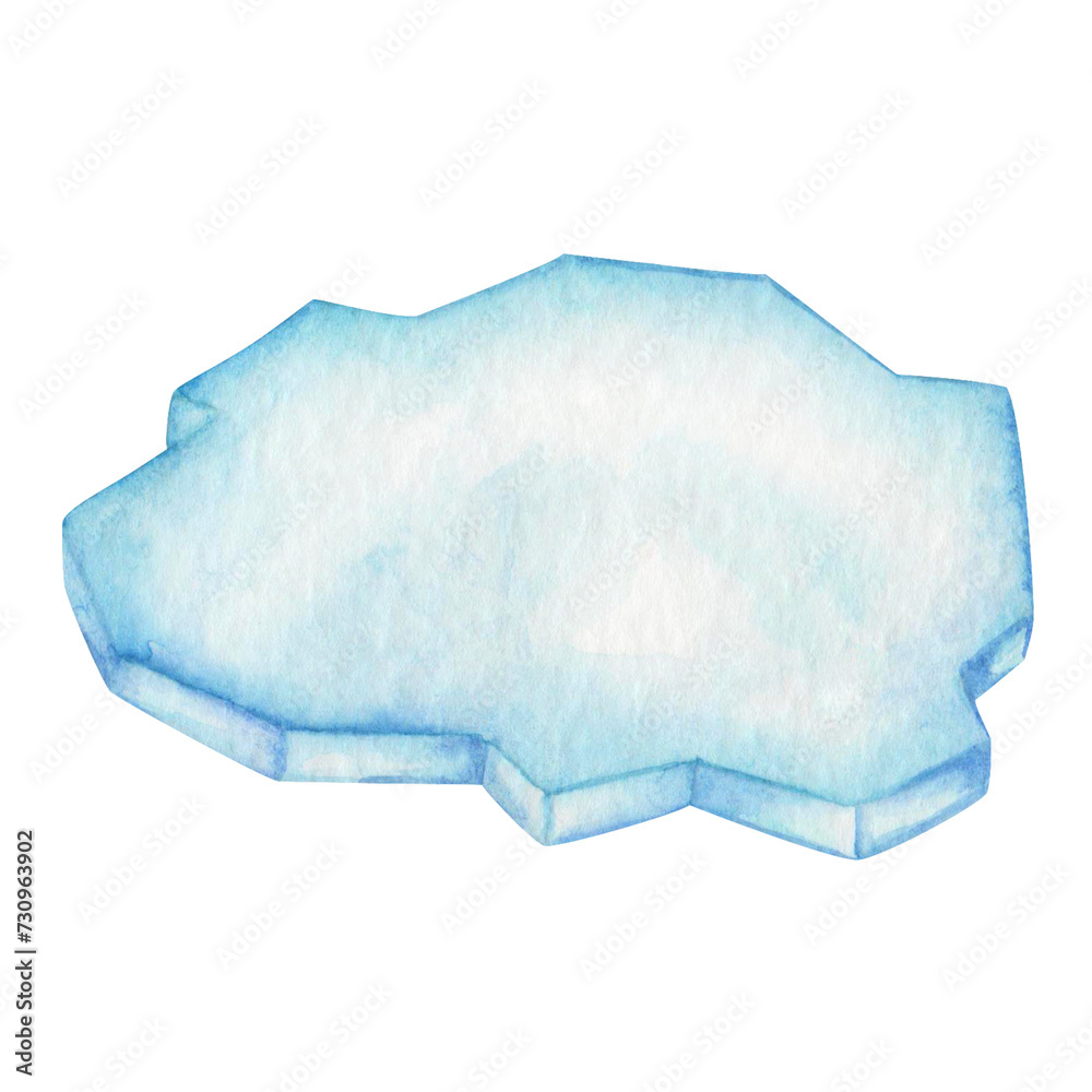 Watercolor illustration. Hand painted blue and white floating ice. Ice ...