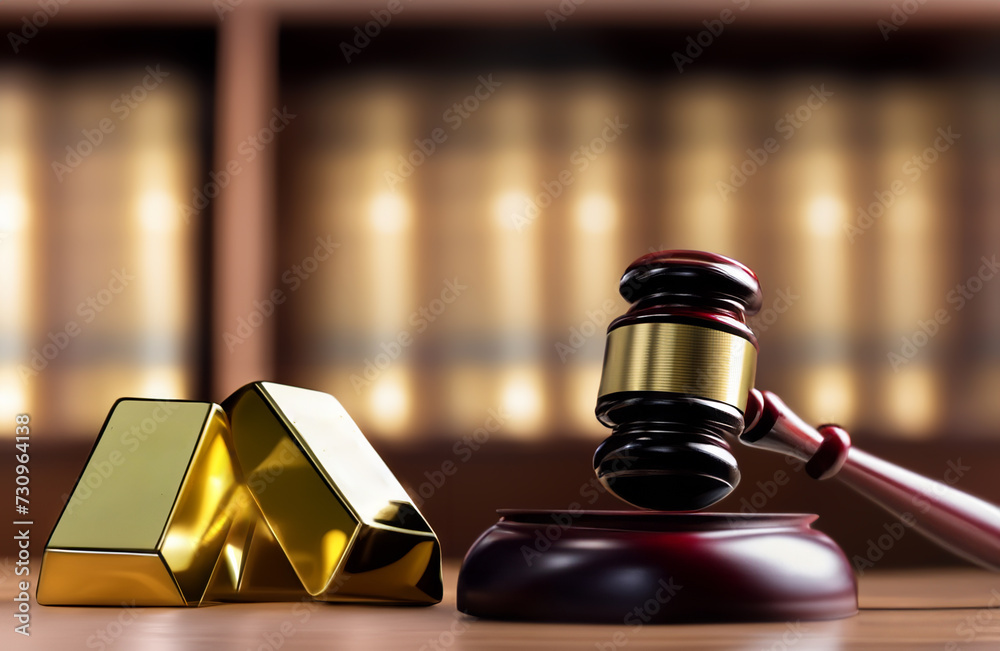Mallet of judge with Golden bars. Judge hammer and Golden bar in ...
