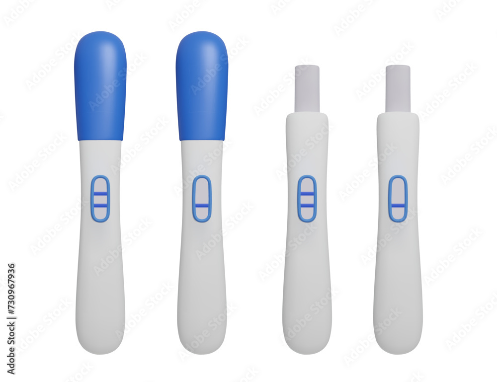 Set of cute 3D pregnancy test kit isolated on white. Blue pregnancy ...