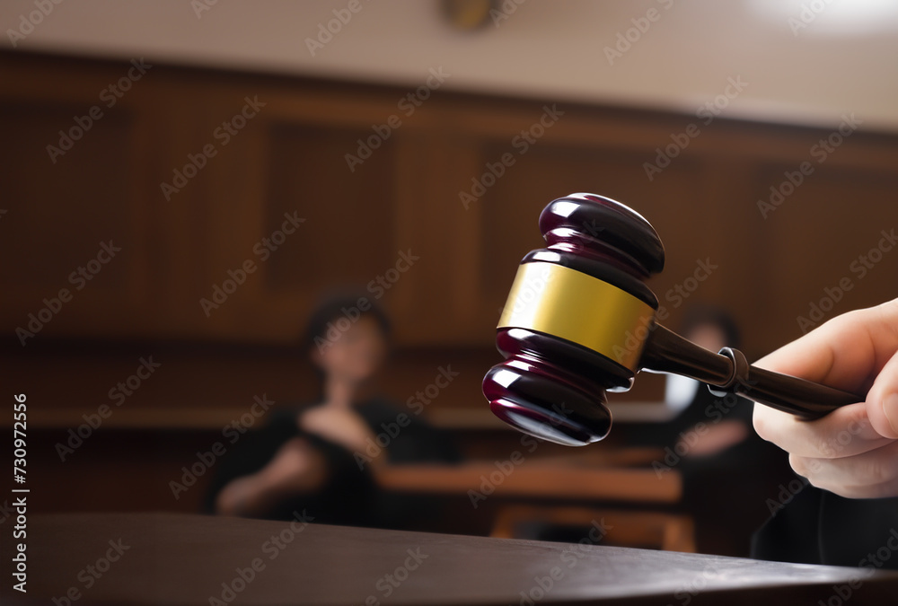 Judge holding of Judge hammer in courtroom. Justice in courthouse on ...