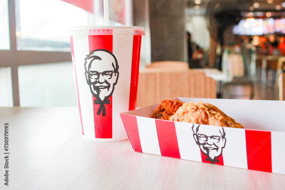 Bangkok, Thailand - January 07 2024 - Two pieces of KFC fried chicken ...