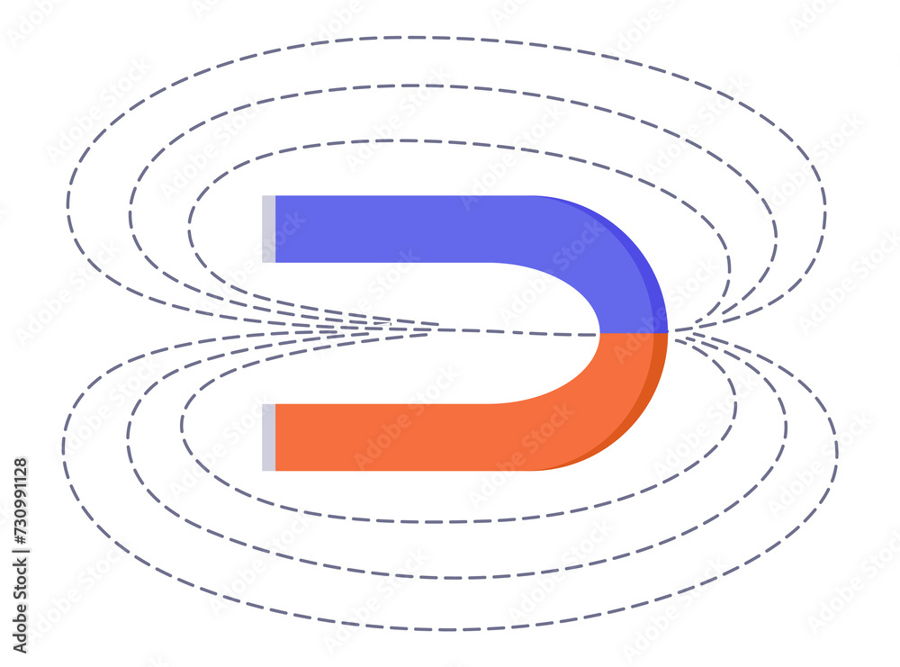 Magnetic force and electromagnetic field. Polar magnet scheme ...