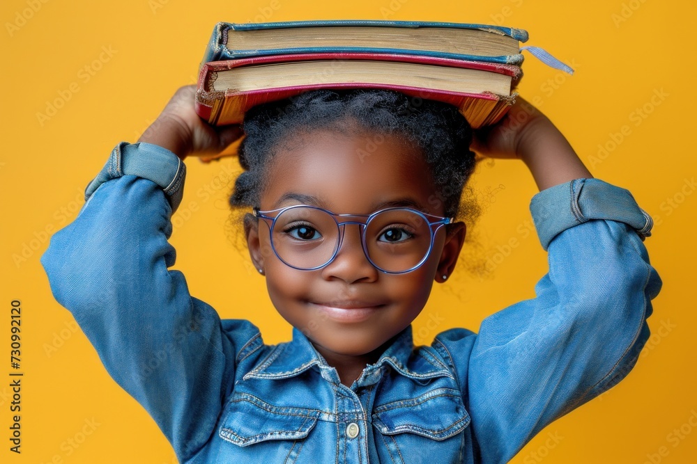African-American First Grade Girl Holding Textbooks On Her Head: The ...