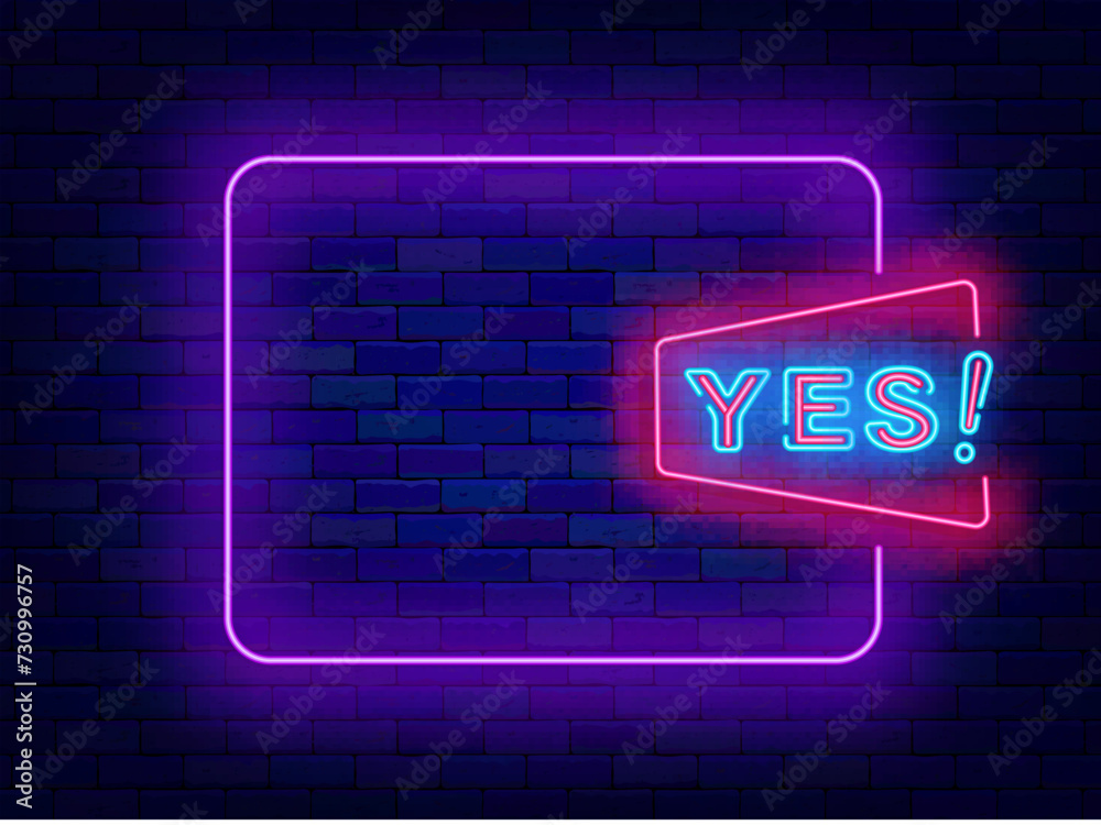 Consent neon simple poster. Frame with yes text and empty purple border ...