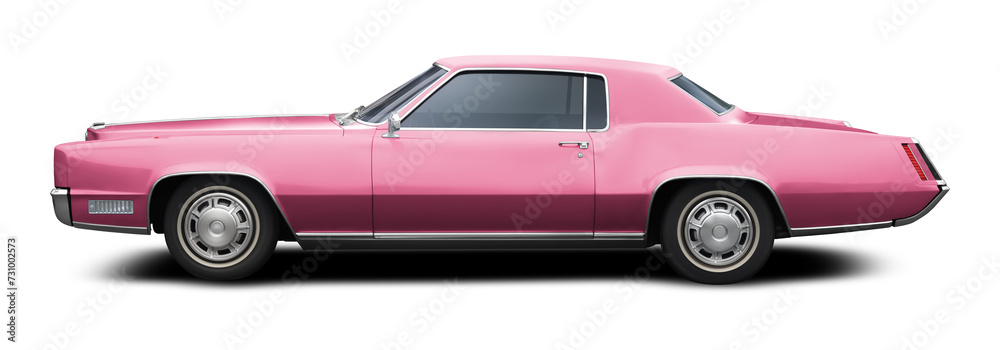 Vintage car side view isolated on white background. The coupe is all ...