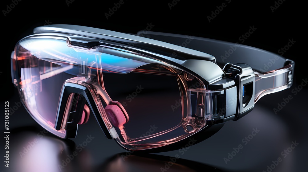 Top view of a futuristic smart glasses mockup with a holographic ...