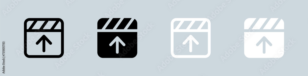 Upload video icon set in black and white. Download signs vector ...