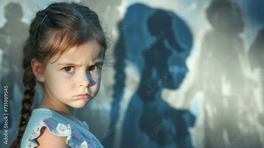 Little Girl Crying With Shadow Of Parents Arguing - Home Violence And ...