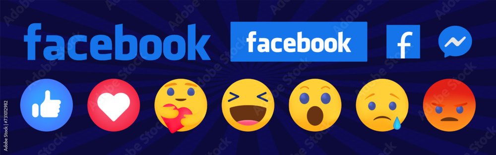Facebook emoticon buttons. Collection of Emoji Reactions for Social ...