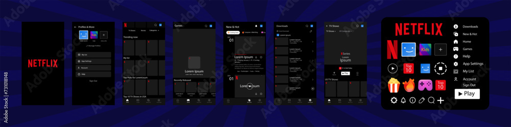 Netflix interface with button. Netflix screen social media, social ...