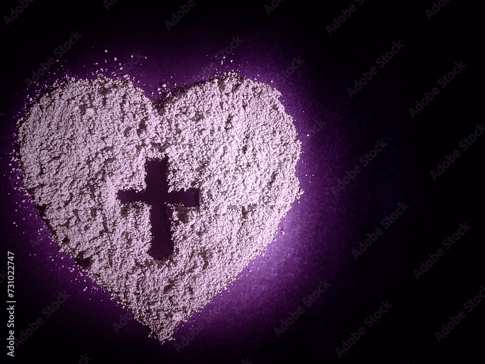 Lent Season, Holy Week, Ash Wednesday concepts.Ash heart with cross ...