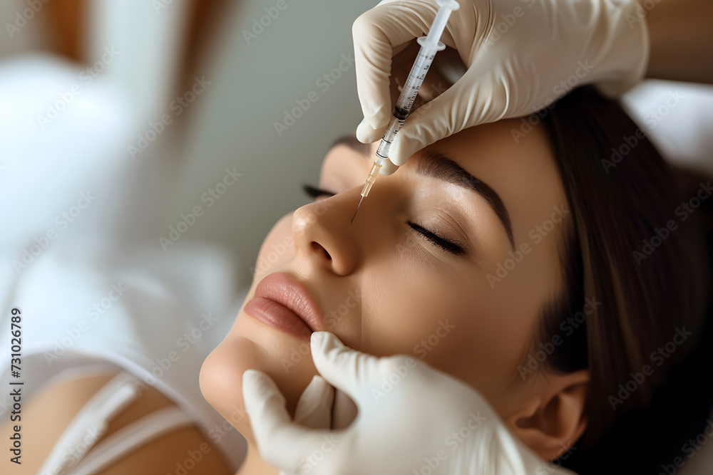 Filler injection for female forehead face. Plastic aesthetic facial ...