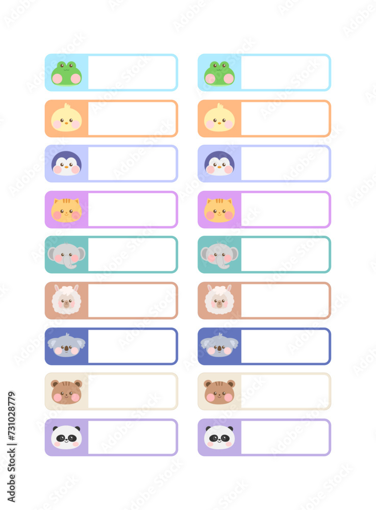 동물 캐릭터 이름표 세트 Stock Vector | Adobe Stock