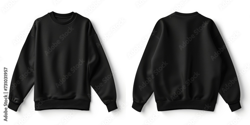 Blank sweater color black template, front and back view on white ...