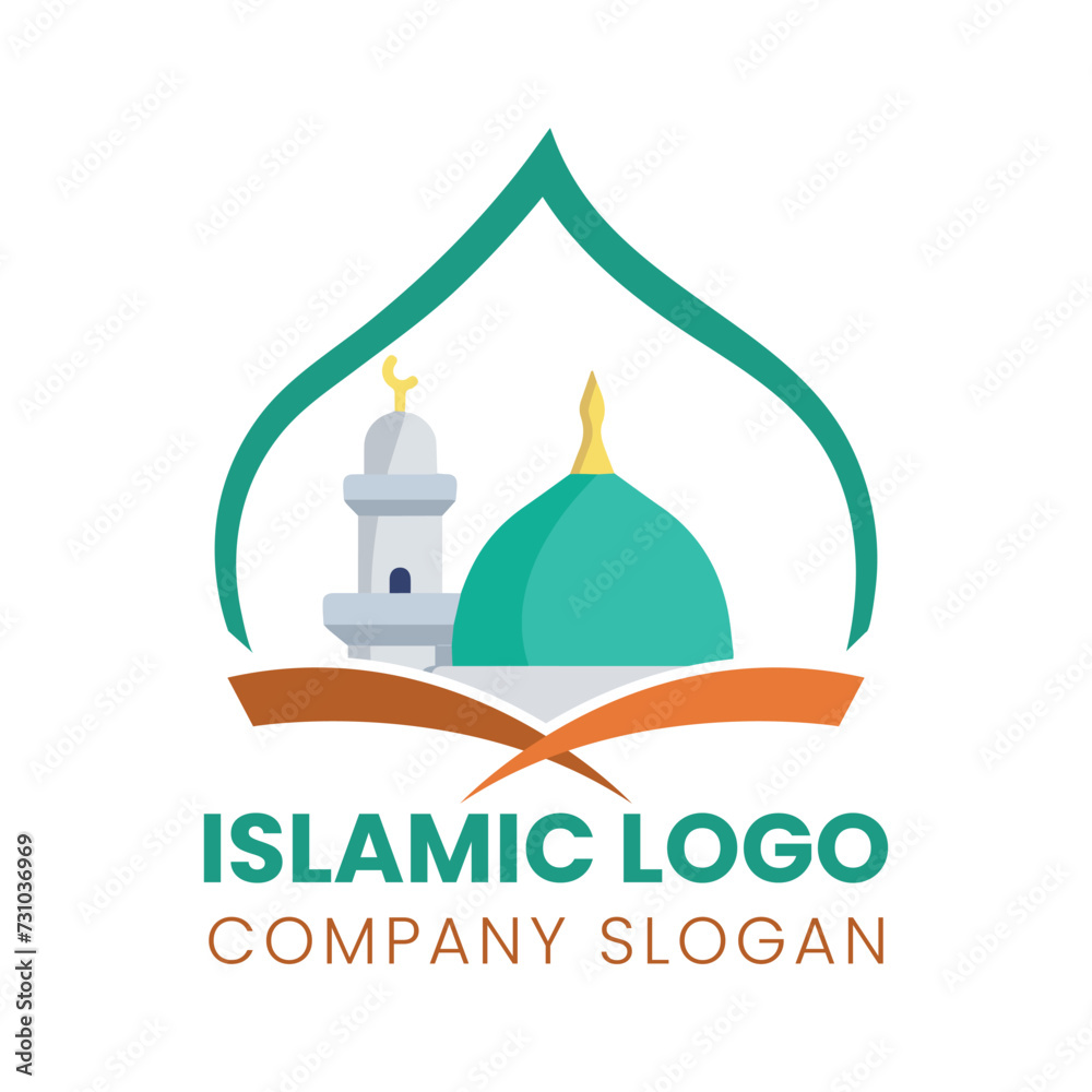 Islamic logo template, Ribbon islamic dome palace logo design template ...