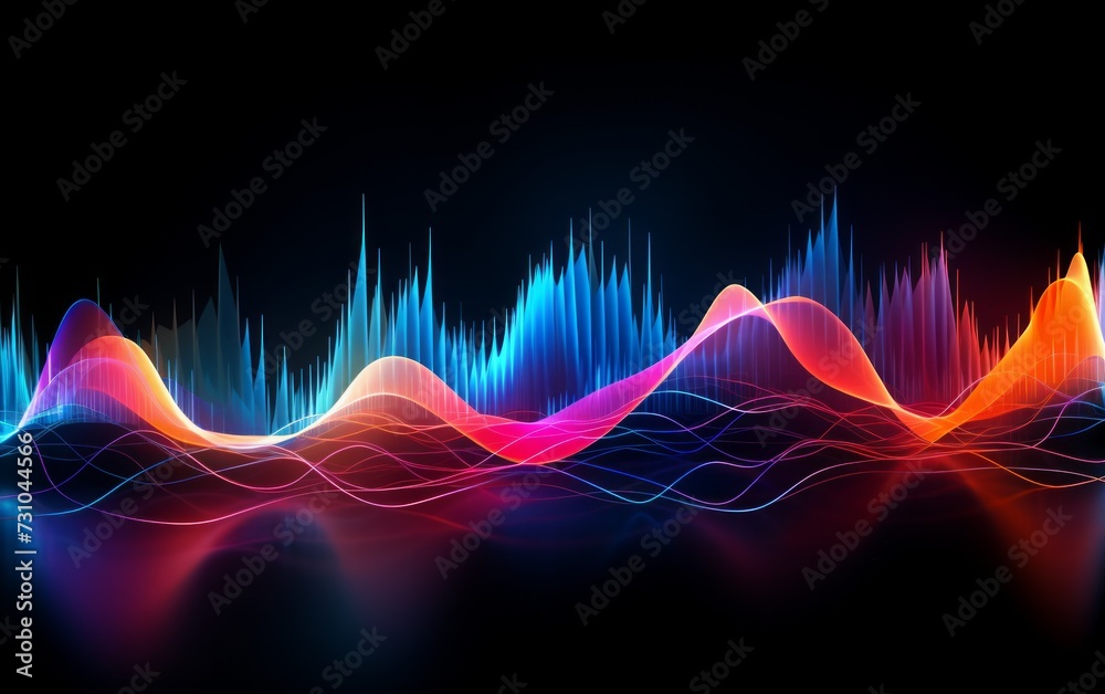 An abstract multicolored curve chart resembling a soundwave, set ...
