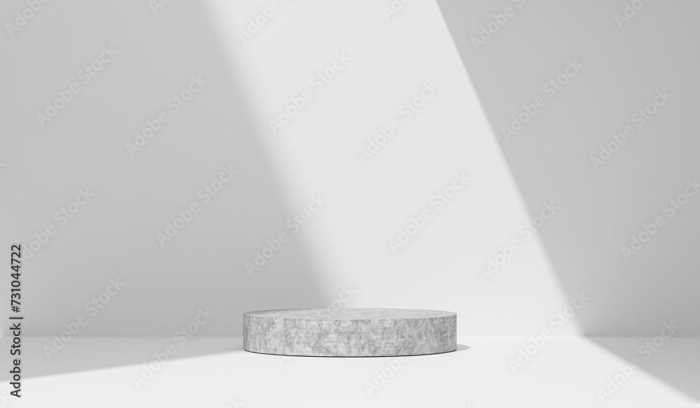 Concrete cylinder podium natural shadow overlay on studio white ...