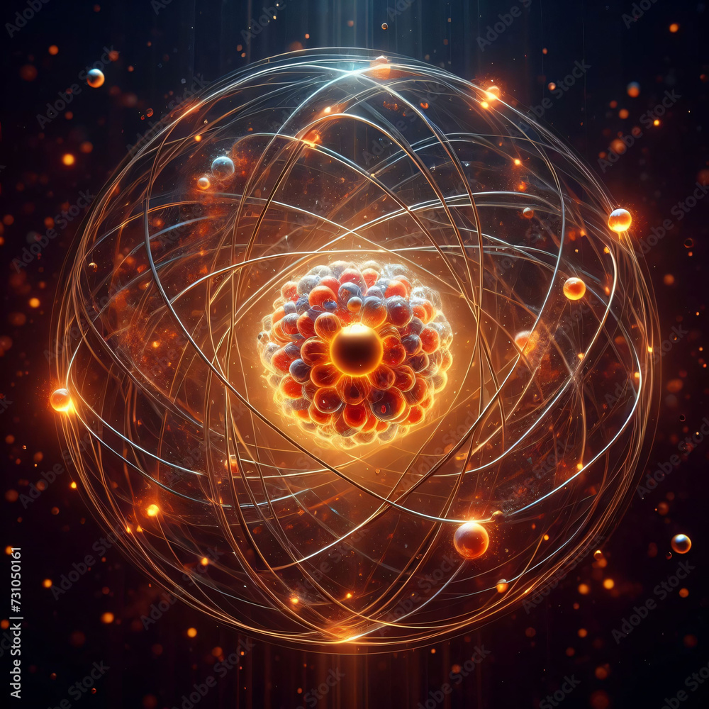 A model of an atom with nucleus, electrons, protons, and neutrons ...