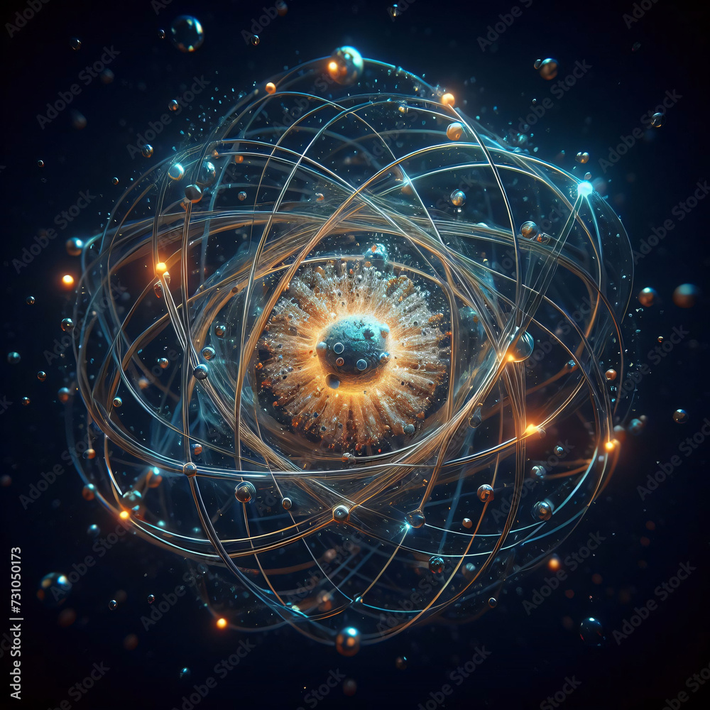 A model of an atom with nucleus, electrons, protons, and neutrons ...