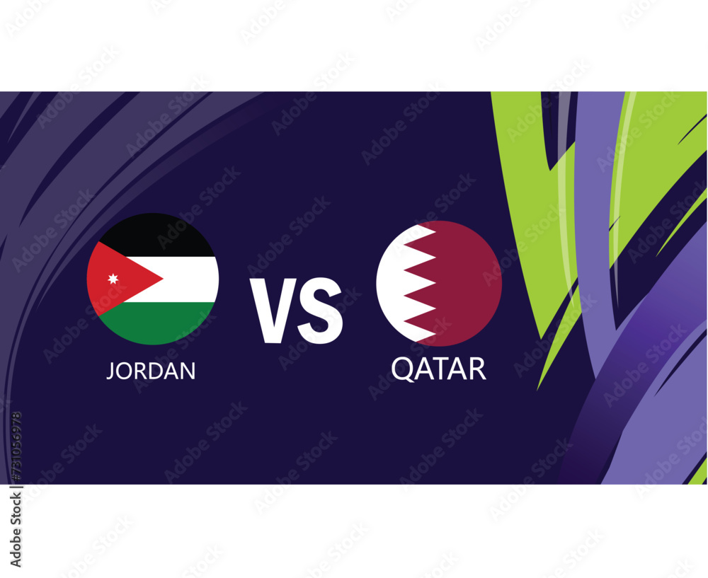 Jordanie And Qatar Match Flags Emblems Asian Nations 2023 Teams ...