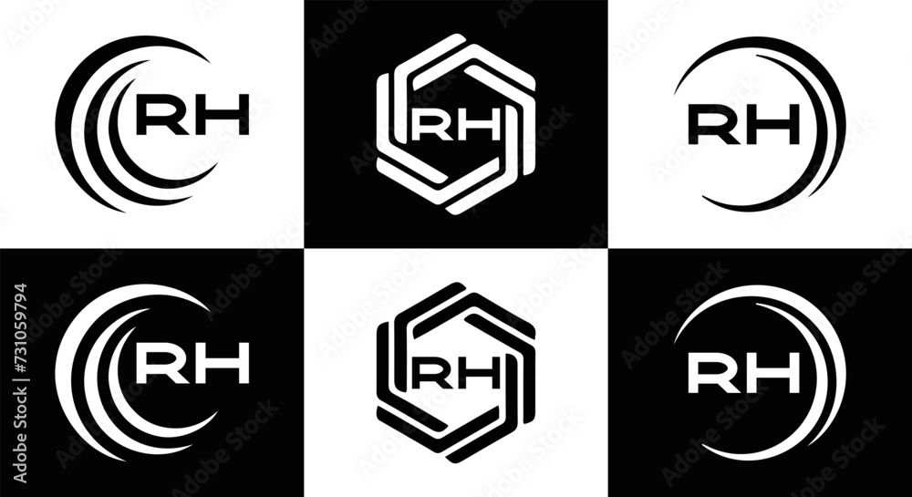 RH logo. RH set , R H design. White RH letter. RH, R H letter logo ...
