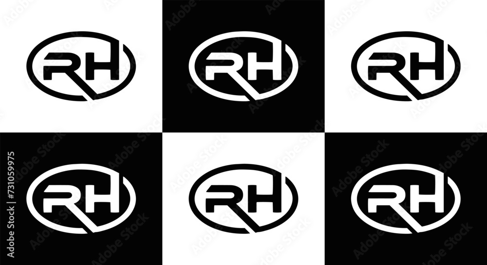 RH logo. RH set , R H design. White RH letter. RH, R H letter logo ...
