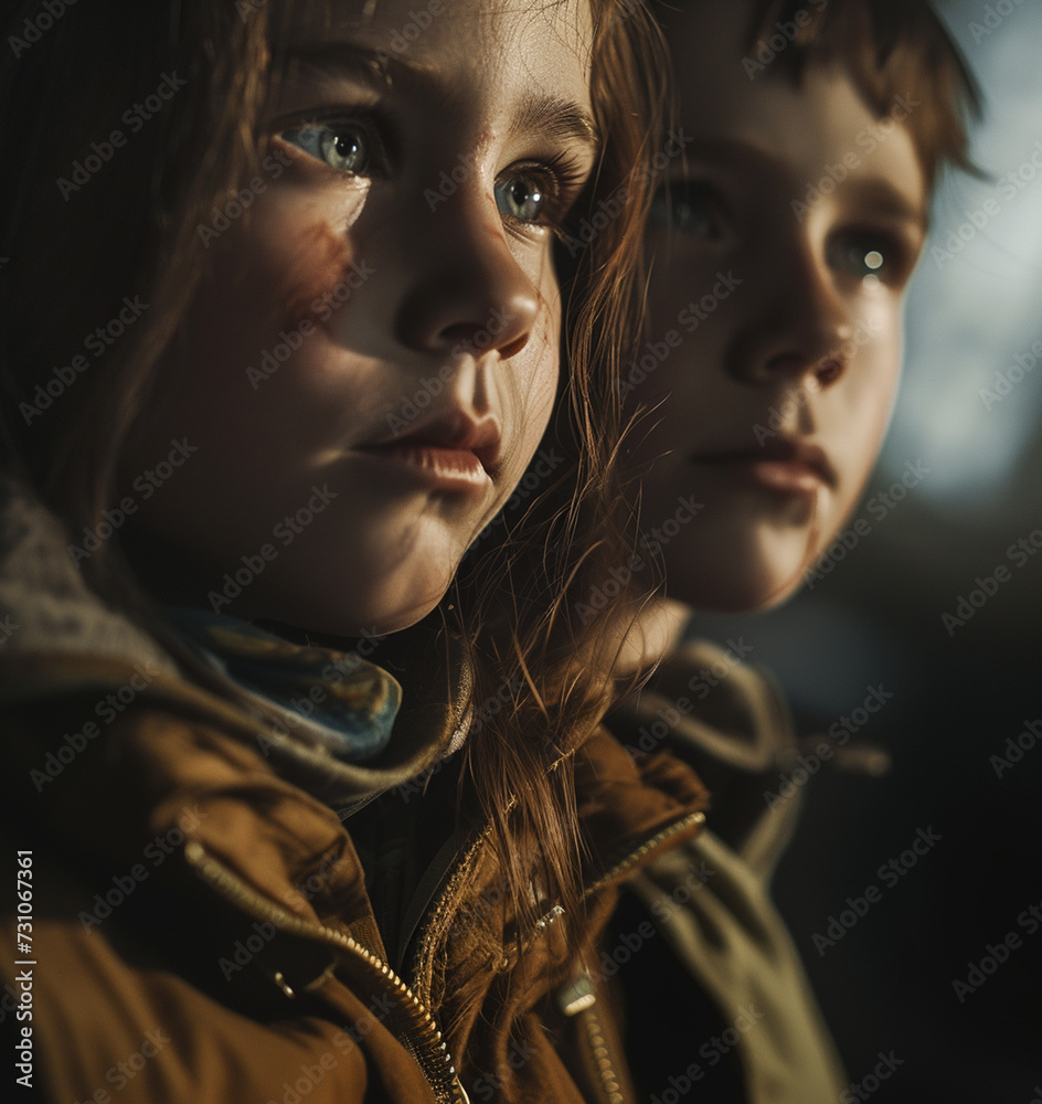 a sad childhood, child in the dark, orphans or poverty or violent ...