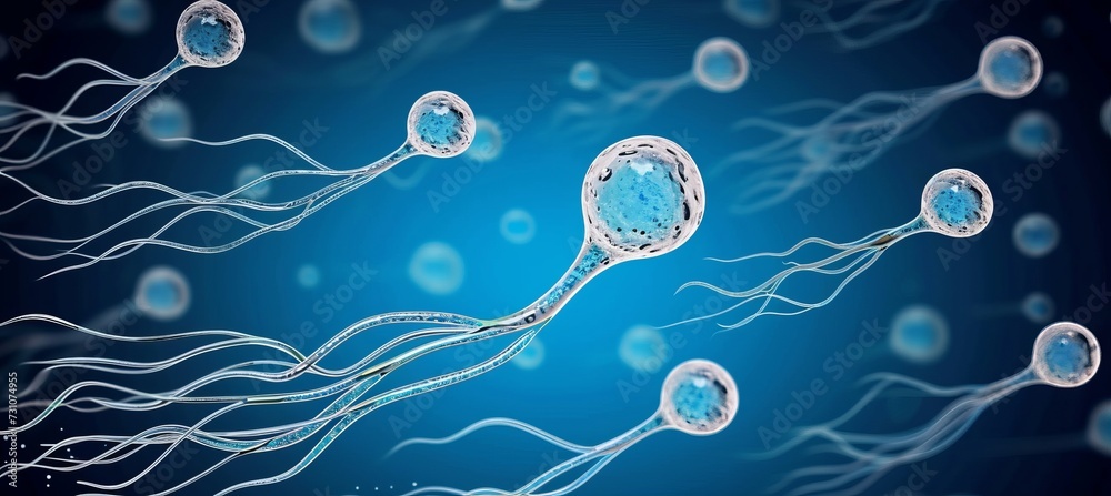 Close up of human male sperm cells under a microscope for scientific ...