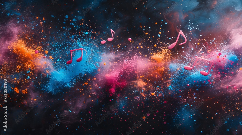 Abstract dark background with music notes and signs creating a ...