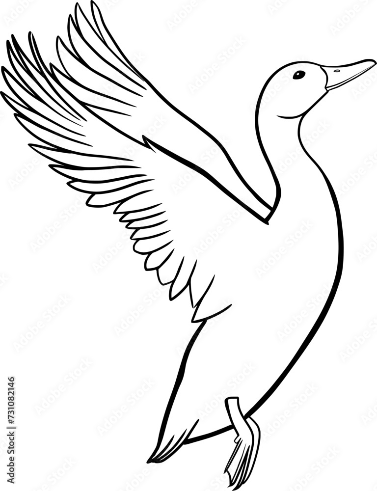 Flying duck outline illustration on transparent background Stock Vector ...