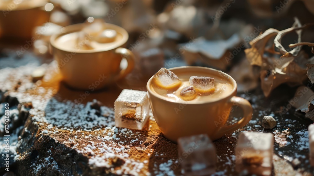 miniature iced coffee cups, with tiny coffee ice cubes and creamy ...