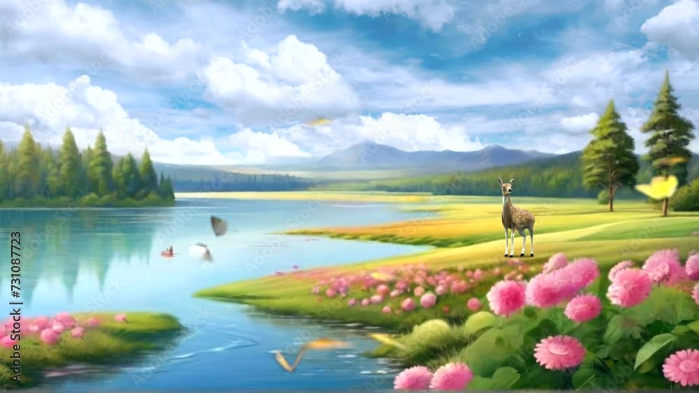 Vidéo Stock A spring scene at a lake in the middle of the forest with ...